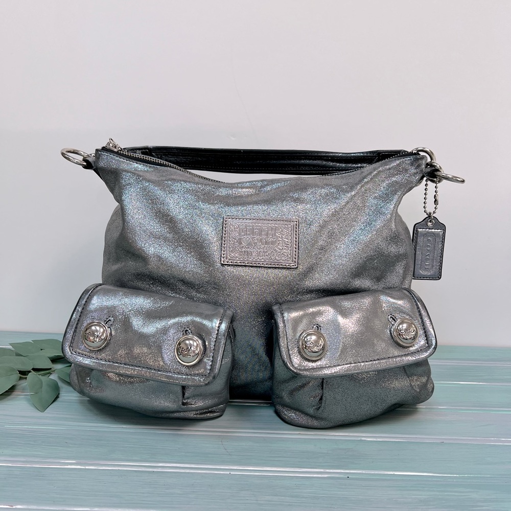 Coach Silver Metallic Poppy Crossbody Bag - Gem